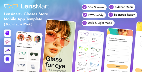 LensMart - Glasses Store Mobile App Template ( Bootstrap + PWA ...